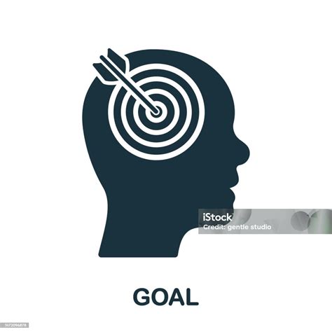 목표 초점 목표 목표 실루엣 아이콘입니다 인간 뇌 글리프 픽토그램의 화살표 목표 중심의 사람 솔리드 사인 집중 지적 프로세스 기호입니다 고립된 벡터 그림 겨냥에 대한 스톡