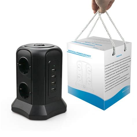 Eu Power Strip Tower 6 Outlets With 4 Usb Electric Grandado