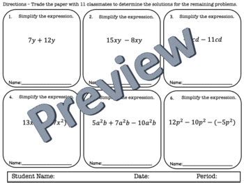 Add And Subtract Monomials Pass The Paper Activity Cooperative Learning