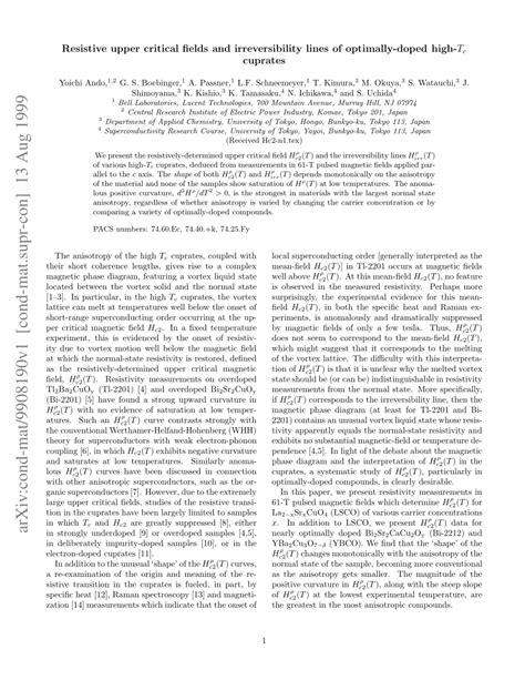 Pdf Resistive Upper Critical Fields And Irreversibility Lines Of Optimally Doped High Tc Cuprates