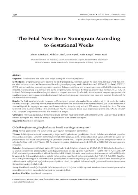 Pdf The Fetal Nose Bone Nomogram According To Gestational Weeks