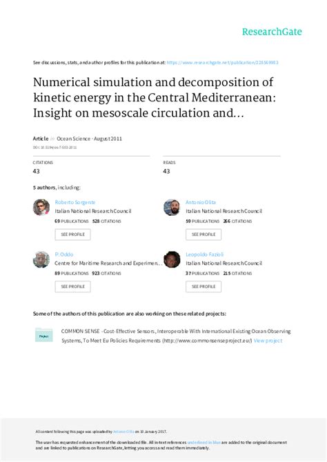 Pdf Numerical Simulation And Decomposition Of Kinetic Energy In The Central Mediterranean