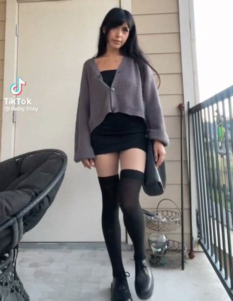 Mini Skirt And Thigh High Socks Outfit