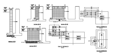 Plan Of Footing And Section Details Of Centrifugal Station Pump And Auxiliary Foundation Details