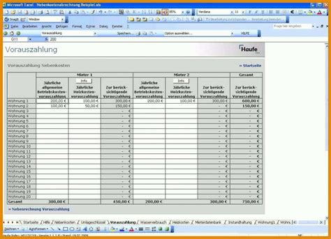Wunderbar Vorlage Nebenkostenabrechnung Excel Kostenlos Pdf In Excel