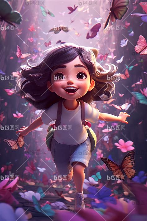 追蝴蝶的小女孩高清图片下载 包图网