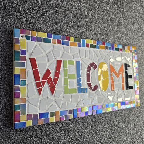 Handmade Mosaic Welcome Sign Colorful Front Door Decor T Ideas