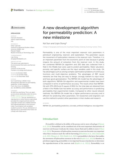 Pdf A New Development Algorithm For Permeability Prediction A New Milestone