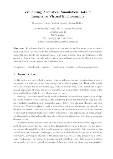 Pdf Visualizing Acoustical Simulation Data In Immersive Virtual