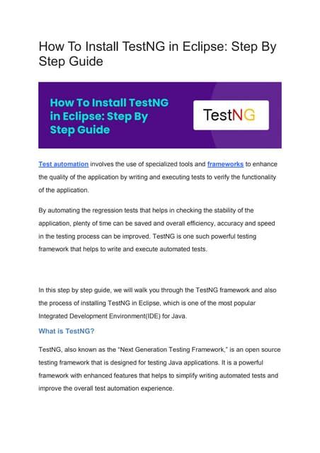 How To Install Testng In Eclipse Step By Step Guidepdf