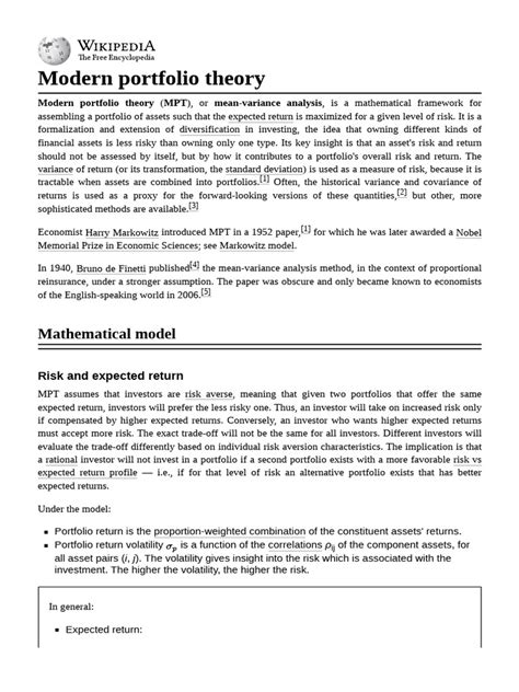 Modernportfoliotheory Pdf Modern Portfolio Theory Financial Risk