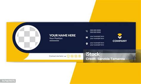 현대적이고 최소한의 레이아웃으로 된 비즈니스 이메일 서명 작성자 사진 장소가 있는 회사 전자 메일 서명입니다 서명 필기에 대한