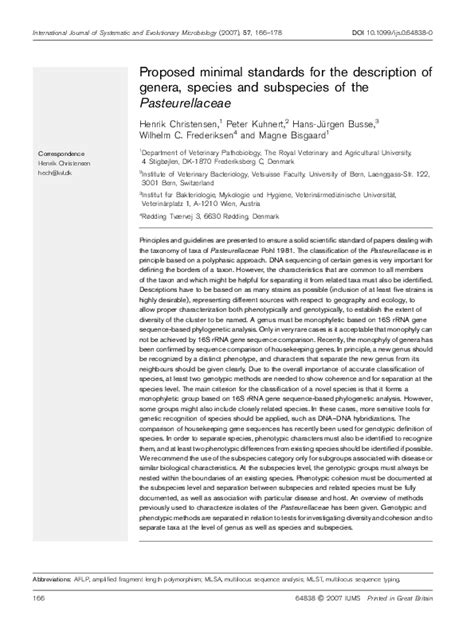 Pdf Proposed Minimal Standards For The Description Of Genera Species And Subspecies Of The