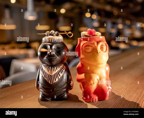 Authentic Tiki Drink Cocktails Two Tropical Tiki Cocktails On Bar