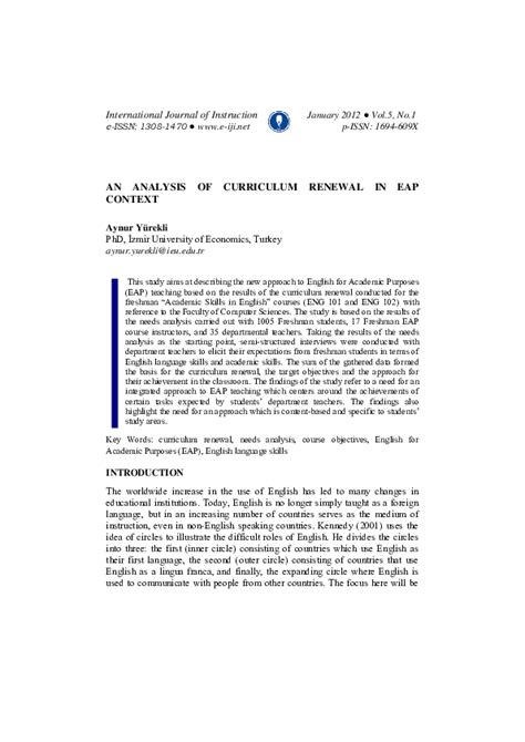 Pdf An Analysis Of Curriculum Renewal In Eap Context