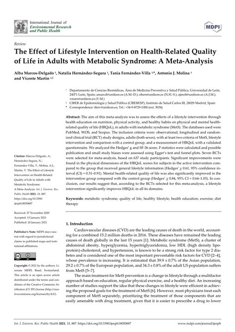 Pdf The Effect Of Lifestyle Intervention On Health Related Quality Of Life In Adults With