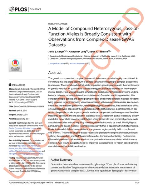 Pdf A Model Of Compound Heterozygous Loss Of Function Alleles Is Broadly Consistent With