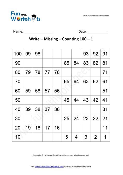 Write And Learn Reverse Counting Write Missing Numbers
