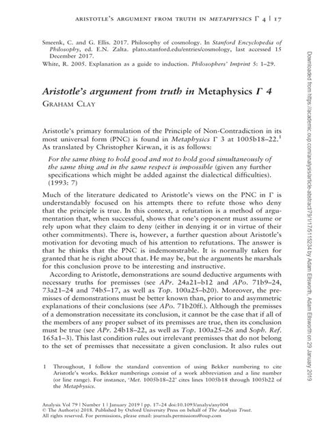 Aristotle Argument From Truth In Metaphysics Pdf Truth Argument