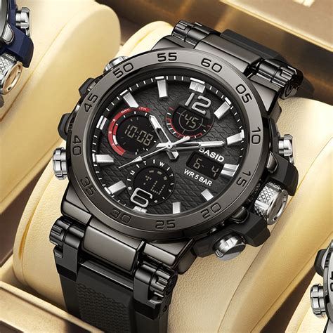 BASID Men Watch Sports Fitness Dual Display Wristwatches LED Multifunction Swimming