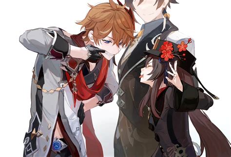 Hu Tao Zhongli And Tartaglia Genshin Impact Drawn By D Rlife Danbooru