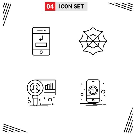 Set Of 4 Modern Ui Icons Symbols Signs For Arrows Diagram Phone Spider Research Editable Vector