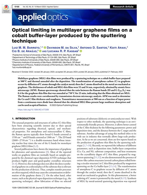 Pdf Optical Limiting In Multilayer Graphene Films On A Cobalt Buffer Layer Produced By The
