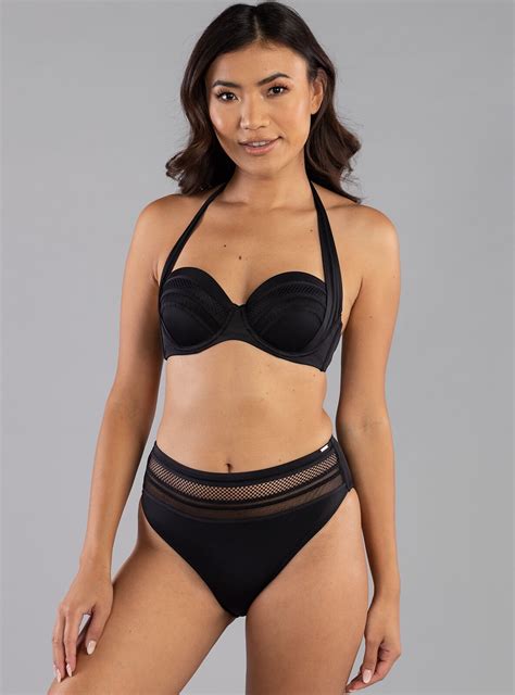Morella Mesh Trim High Waist Bikini Briefs Black Boux Avenue Uk