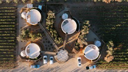 Suspended Bridges Connect Round Cabin Hotels In Mexico