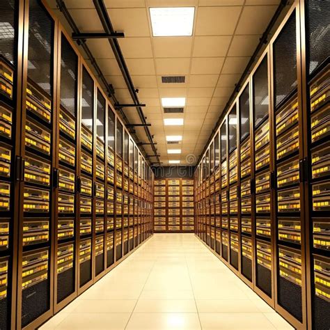 Data Center Server Racks With Glowing Led Light Networking Technology Equipment Digital