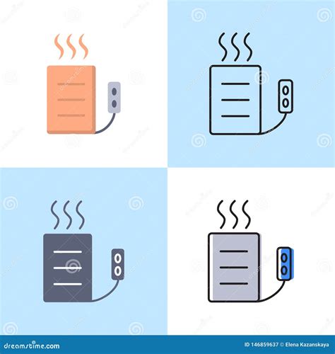 Heating Pad Icon Set In Flat And Line Style Stock Illustration