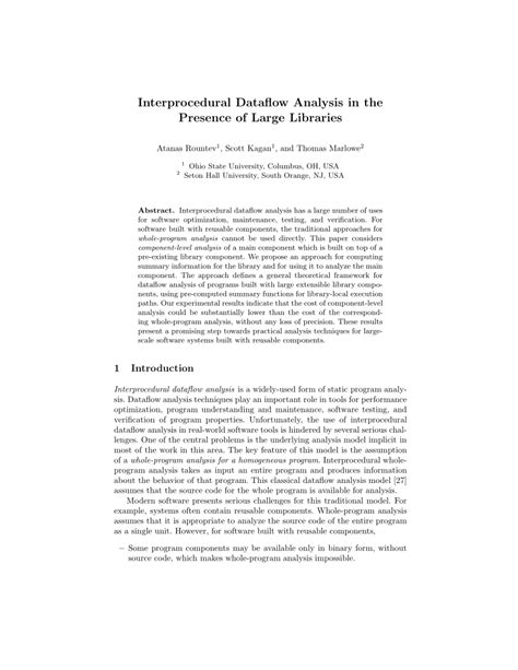 Pdf Interprocedural Dataflow Analysis In The Presence Of Large Libraries