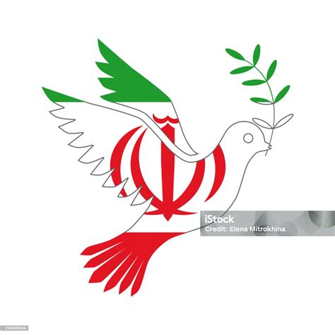이란 국기의 색깔에 평화의 비둘기 비둘기는 부리에 올리브 가지가 있는 평화의 상징인 새입니다 벡터 일러스트 레이 션입니다 0명에 대한 스톡 벡터 아트 및 기타 이미지