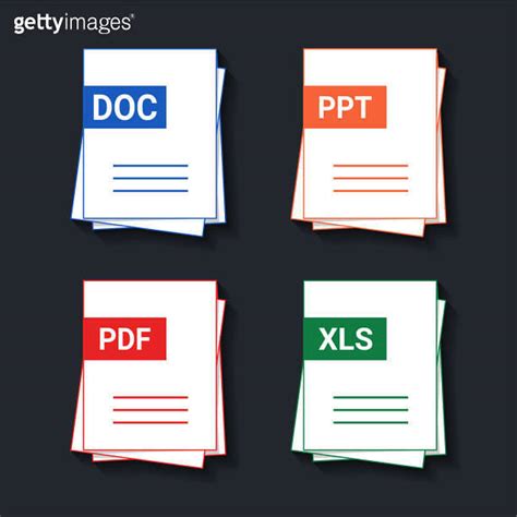 set of file type format and extension of documents doc ppt pdf and
