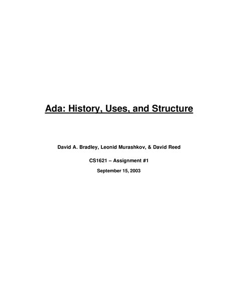 Ada History Uses And Structure Assignment 1 Cs 1621 Docsity