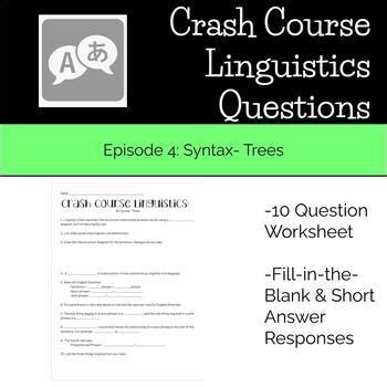 Crash Course Linguistics 4 Syntax Trees Worksheet By