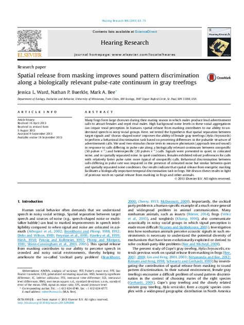 Pdf Spatial Release From Masking Improves Sound Pattern