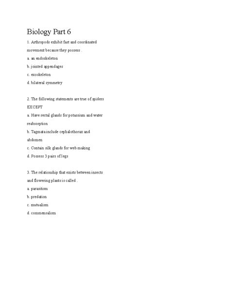 Biology Part 6 A An Endoskeleton B Jointed Appendages C