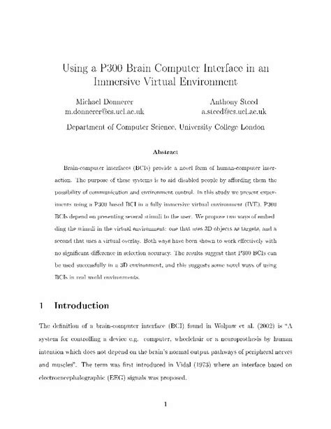Pdf Using A P300 Brain Computer Interface In An Immersive · Using A P300 Brain Computer