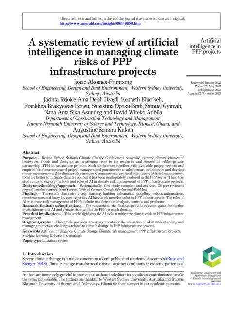 Pdf A Systematic Review Of Artificial Intelligence In Managing Climate Risks Of Ppp