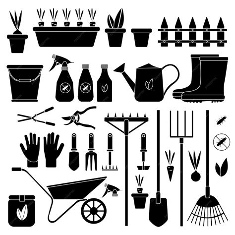 Premium Vector Set Of Various Garden Tools On An Isolated White