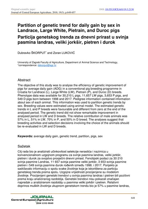 Pdf Partition Of Genetic Trend For Daily Gain By Sex In Landrace Large White Pietrain And