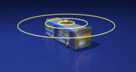 Autonomous Self Driving Bus Emitting Yellow Scan Signals 3d Rendering Illustration View 2 Stock