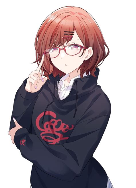 Safebooru 1girl Adjusting Eyewear Arm Under Breasts Bespectacled