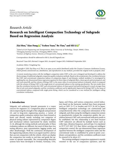 Pdf Research On Intelligent Compaction Technology Of Subgrade Based On Regression Analysis