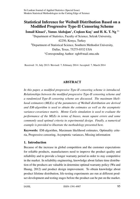 Pdf Statistical Inference For Weibull Distribution Based On A Modified Progressive Type Ii