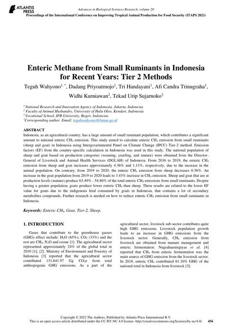 Pdf Enteric Methane From Small Ruminants In Indonesia For Recent Years Tier 2 Methods
