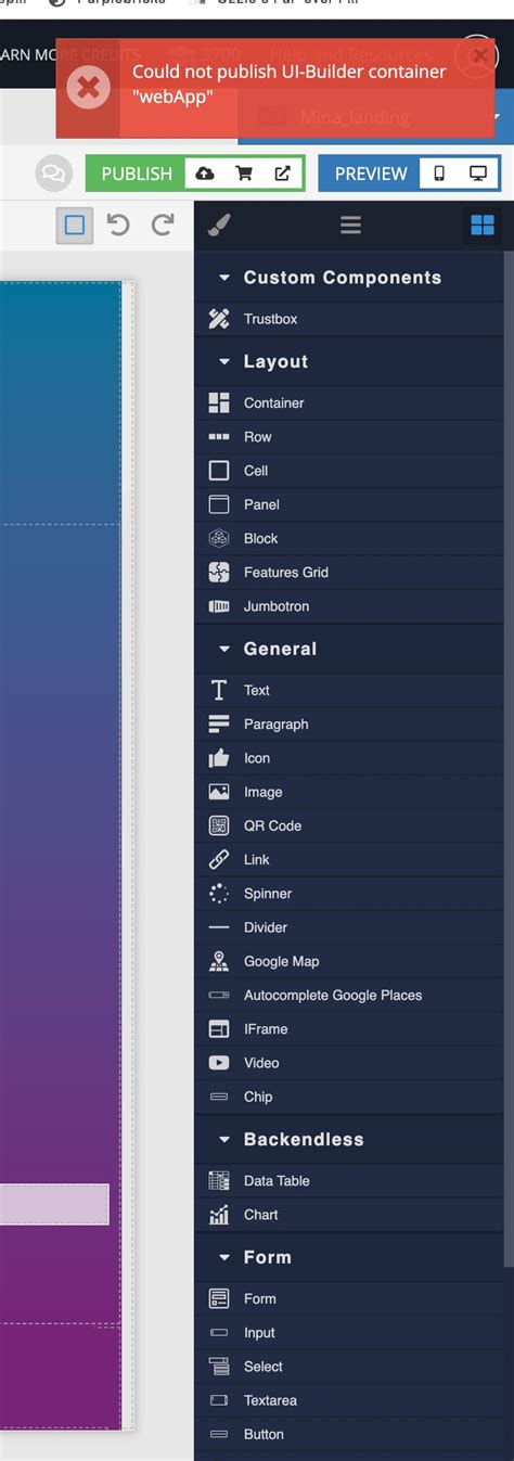 Cant Publish My Ui Builder Container To The Web Ui Builder