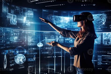 Young Woman Using Advanced Technology As A Vr Headset For Intelligent Automation And Smart