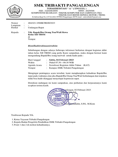 Surat Undangan Rapat Orang Tua Xii Tbsm Pdf